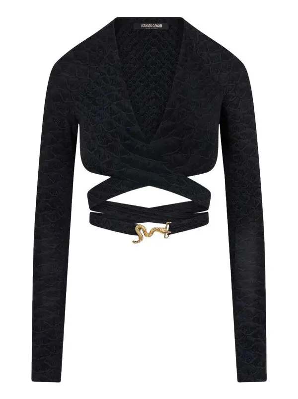 Roberto Cavalli Snake-plaque Wrap-around Top - Black