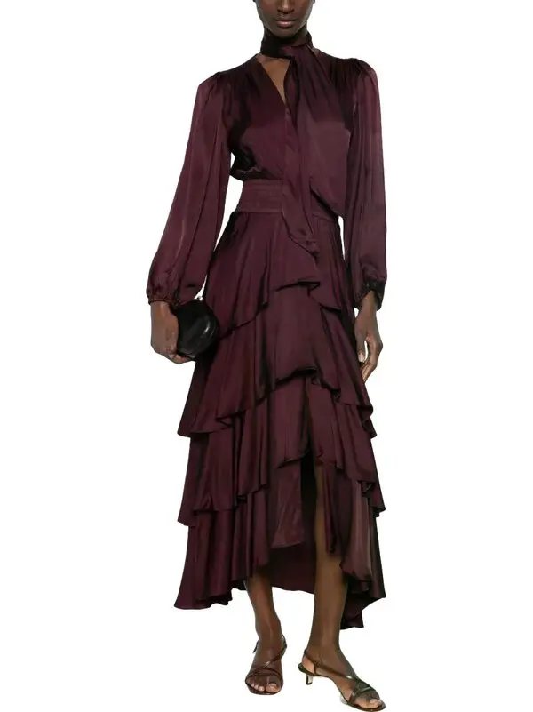 Maje Pussy-bow Tiered Asymmetric Dress - Red