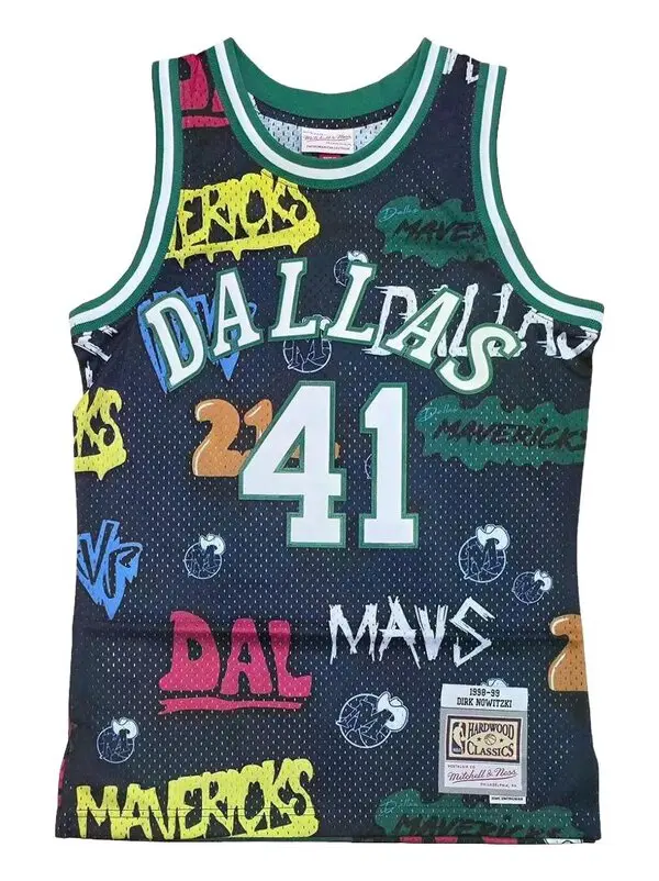 Mitchell & Ness Swingman Graffiti-print Jersey - Black