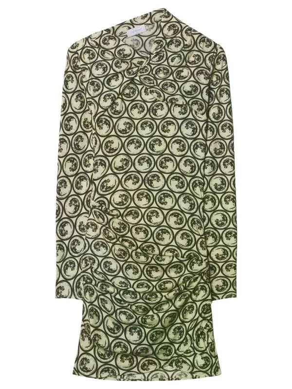 Off-White Moon-print Gathered Asymmetric Dress - Neutrals