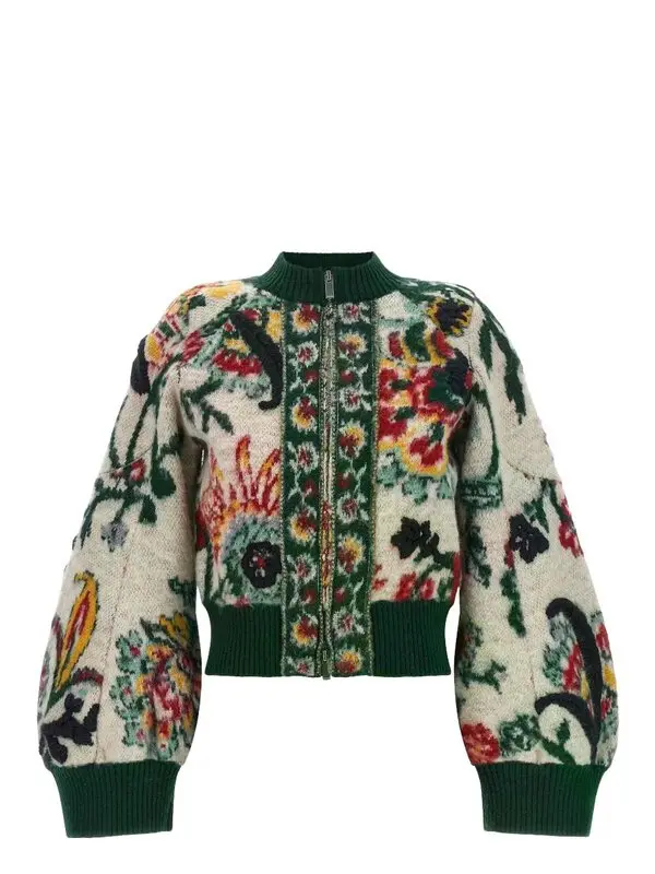 Sacai Floral-jacquard Cropped Jacket - Neutrals