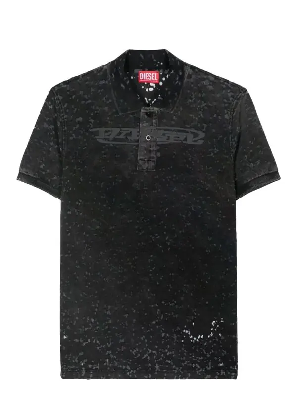 DIESEL® Logo-print Distressed Polo Shirt - Black