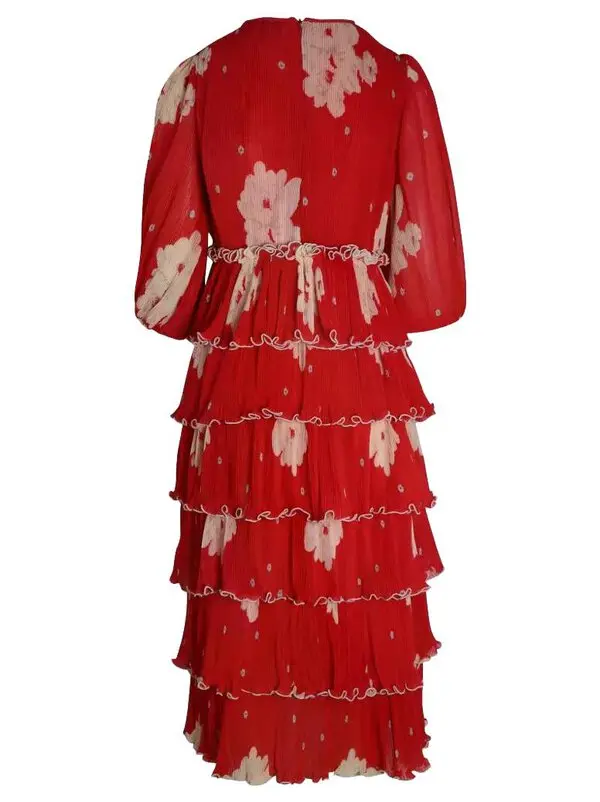 GANNI Tiered Floral-print Dress - Red