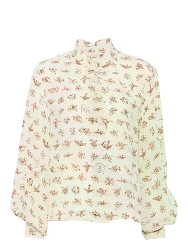 Momoni Bird-print Puff-sleeve Shirt - Neutrals