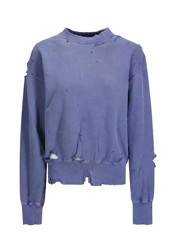 KURO More Damage Distressed Washed Sweatshirt - Blue