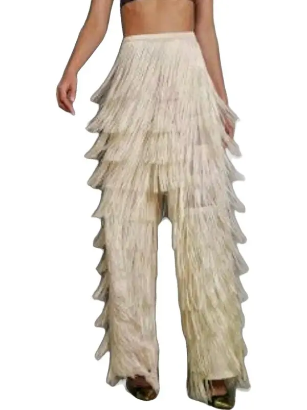 ELDORADO Fringed Tiered Trousers - Neutrals