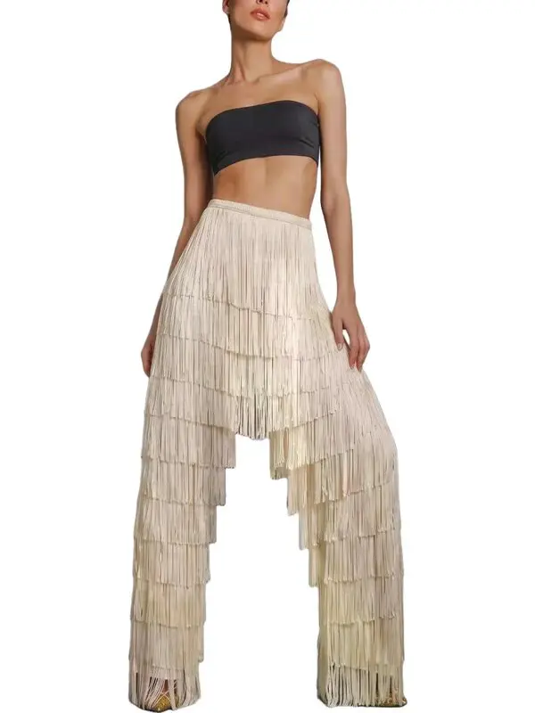 ELDORADO Fringed Tiered Trousers - Neutrals