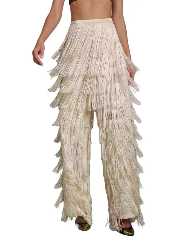 ELDORADO Elish Fringed Tiered Trousers - Neutrals