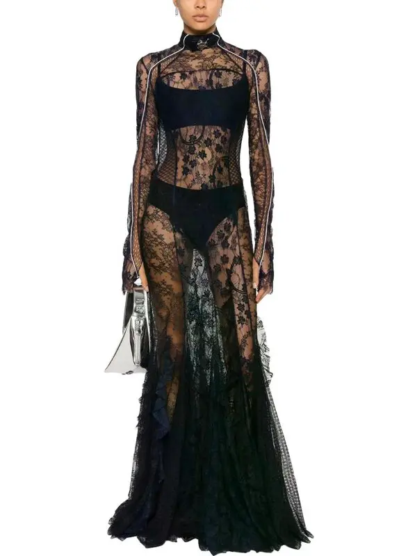 Off-White Floral-lace Sheer Gown - Blue