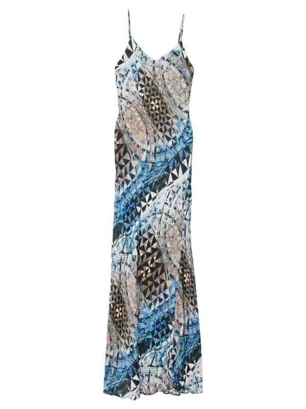 Bcbgmaxazria Geometric-print V-neck Maxi Dress - Blue