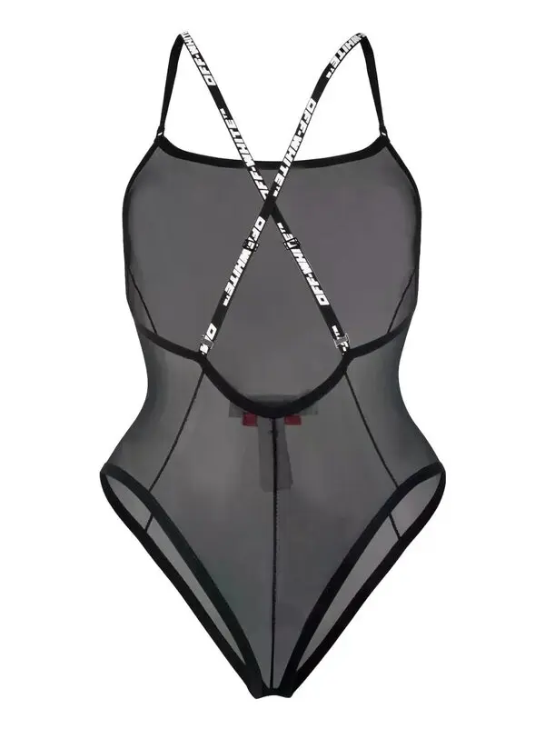 Off-White Logo-strap Mesh Bodysuit - Black