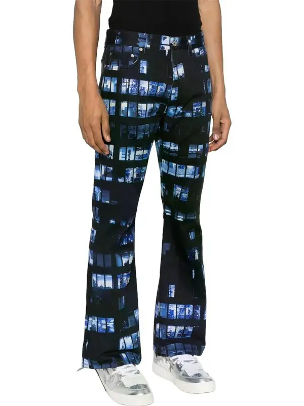 Off-White Windows-print Flared Jeans - Black