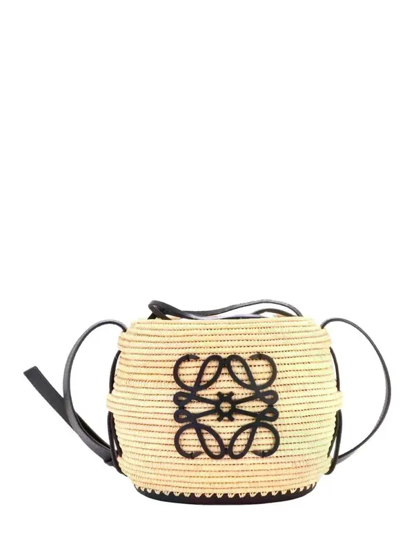 Loewe X Paula Ibiza Beehive Basket Bag Woven Raffia Small Bucket Bag - Black