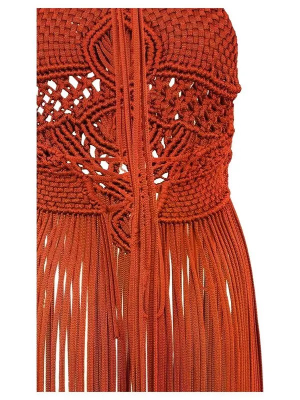Alberta Ferretti Macramé Fringe Mini Dress - Orange