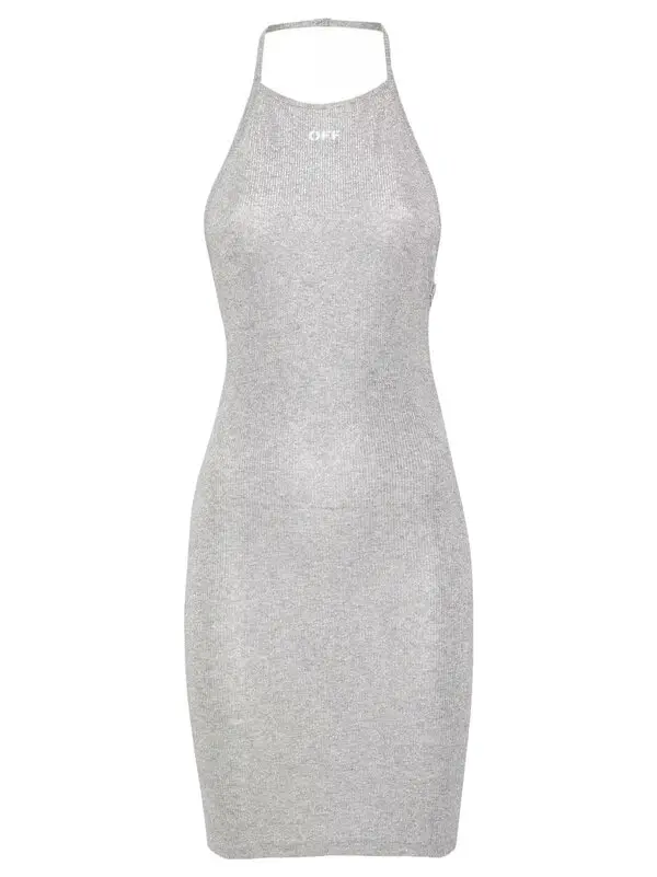 Off-White Ribbed-knit Lurex Mini Dress - Silver