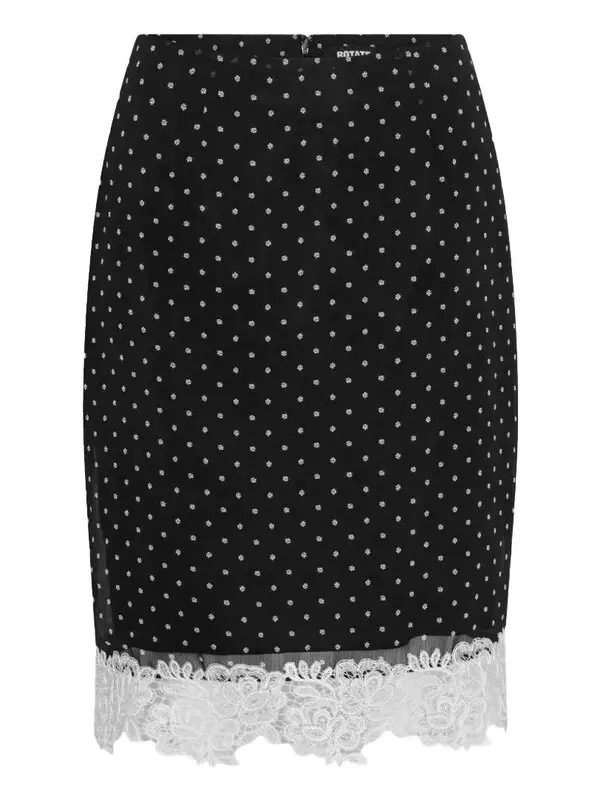 ROTATE BY BIRGER CHRISTENSEN Floral-print Lace-hem Midi Skirt - Black