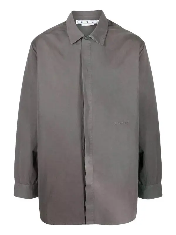 Off-White Embroidered-logo Oversized-cut Shirt - Grey