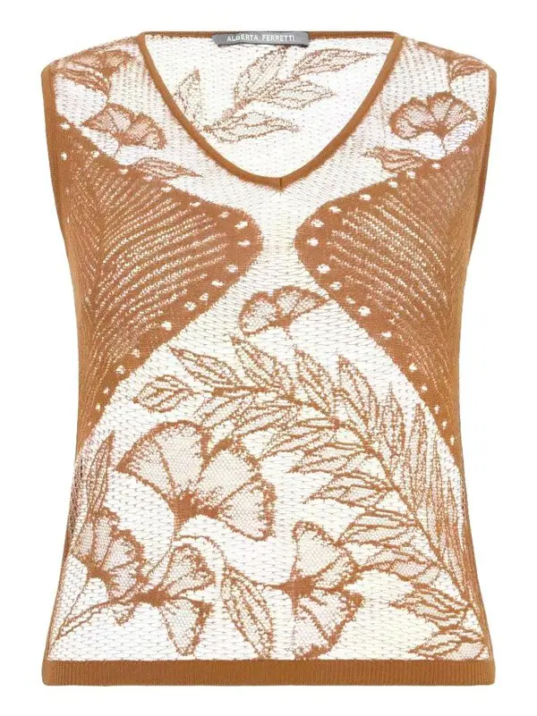 Alberta Ferretti Floral-lace V-neck Top - Neutrals