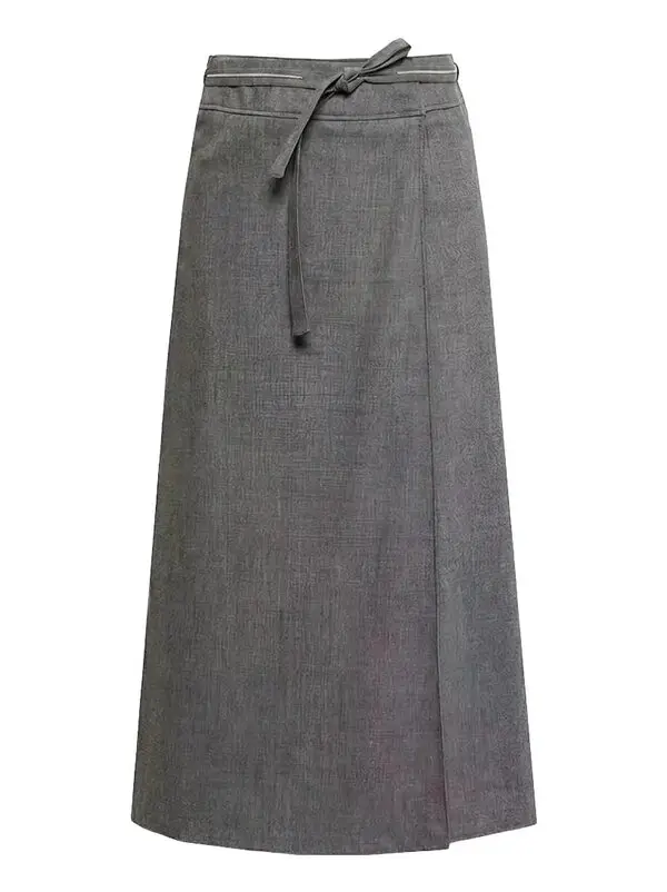 Peserico Wrap-style Belted Midi Skirt - Grey