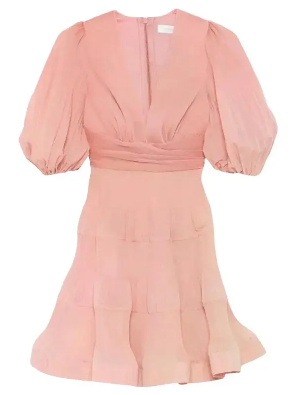 Zimmermann Tiered Puff-sleeve Dress - Pink