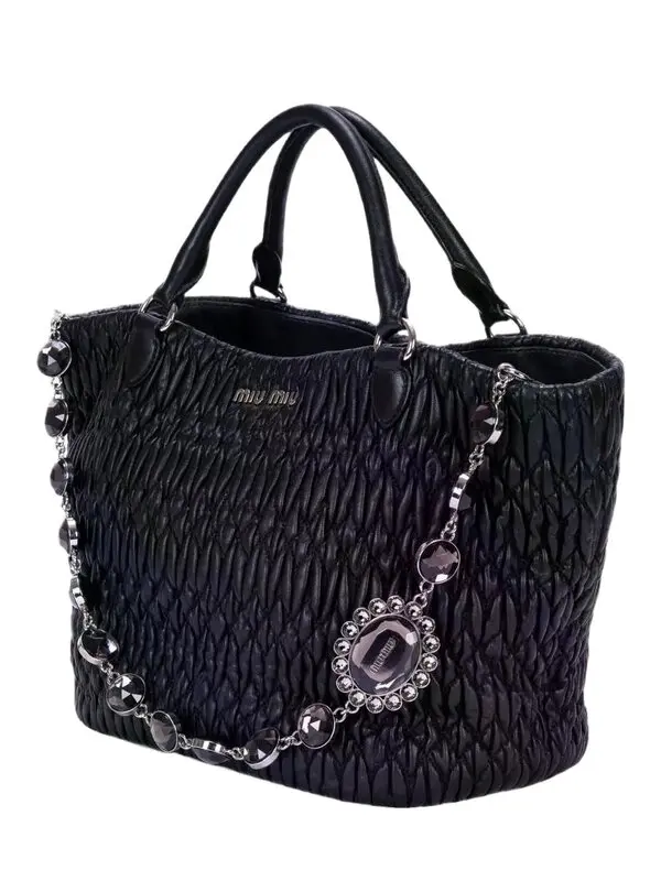 Miu Miu Matelassé Crystal-embellished Tote Bag - Black