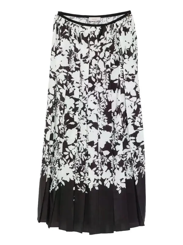 Agnona Floral-print Pleated Midi Skirt - Black