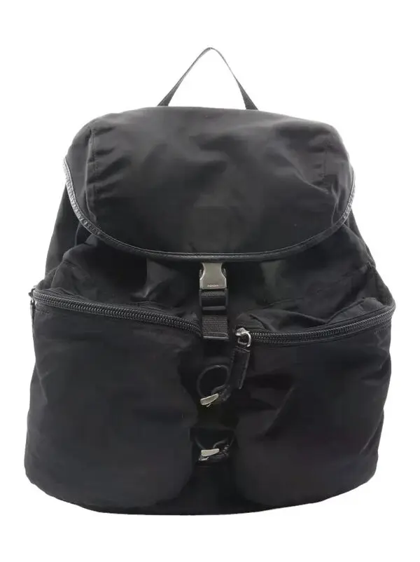 Prada 2000s Triangle Logo Backpack - Black