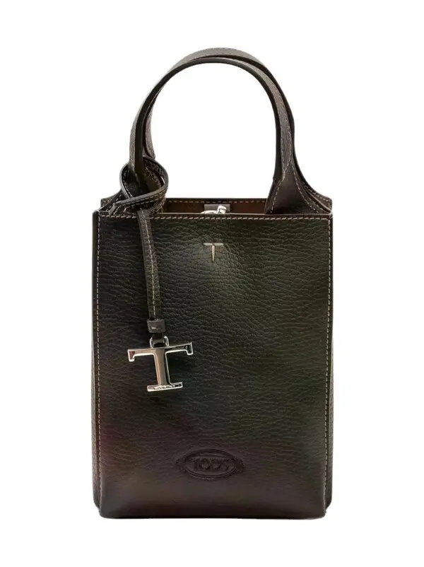 TOD'S Logo-pendant Grained-leather Tote Bag - Black