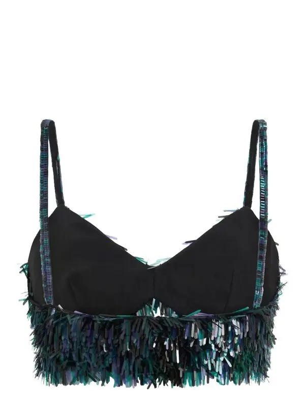 Alberta Ferretti Sequin-fringe V-neck Top - Black