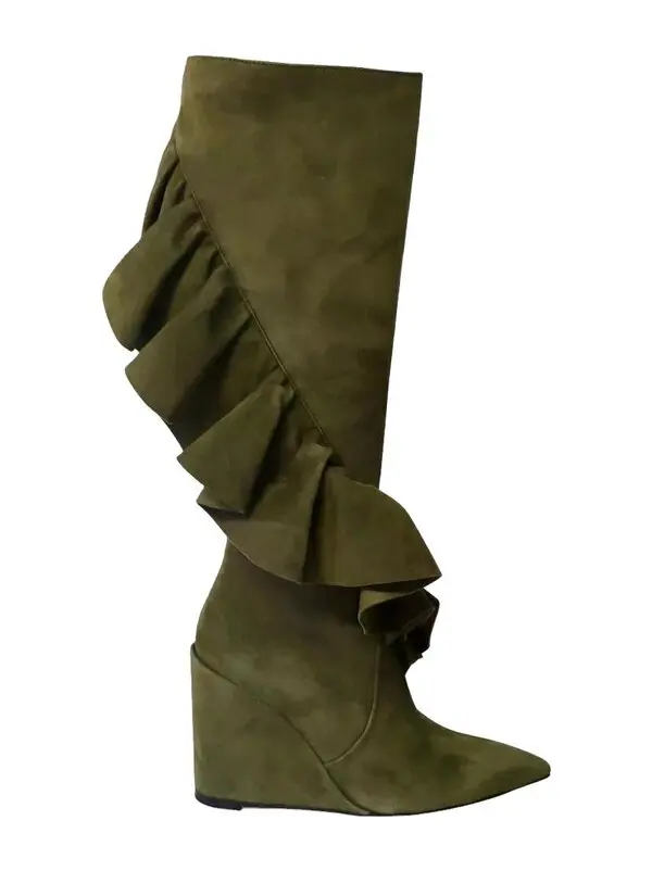 JW Anderson Ruffle Wedge-heel Boots - Green