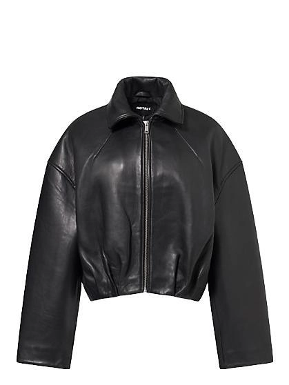 ROTATE BY BIRGER CHRISTENSEN Pleated Bonded Leather Jacket - Black