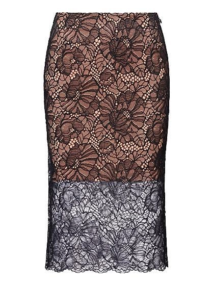 ROTATE BY BIRGER CHRISTENSEN Scalloped Lace Midi Pencil Skirt - Black
