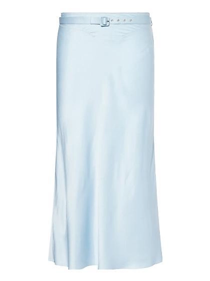 Anna October Kama Belted Satin Midi Skirt - Light Blue