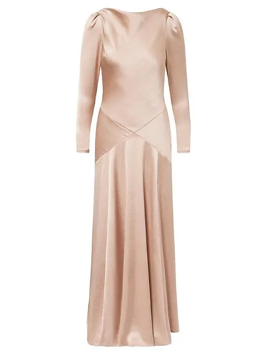 NEEDLE & THREAD Evangeline Cowl-neck Satin Gown - Biscuit
