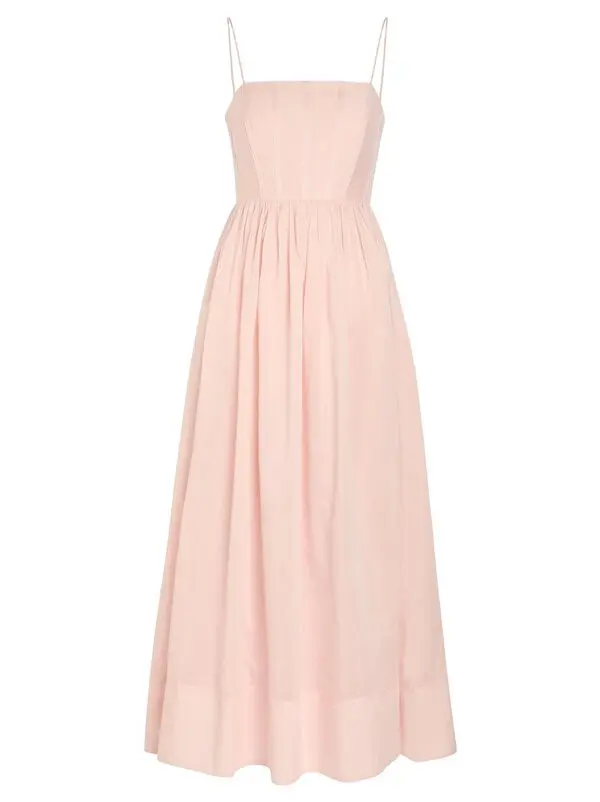 Aje Rosie Boned Cotton And Silk-blend Midi Dress - Pink
