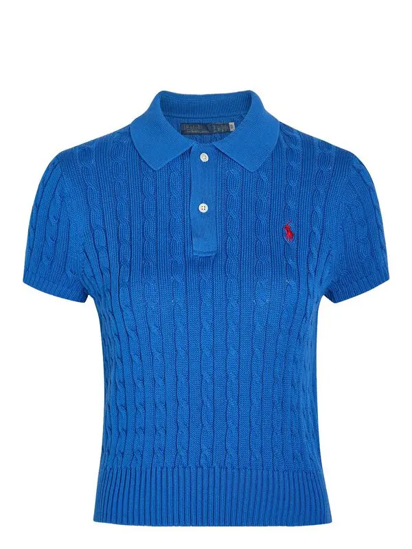 Polo Ralph Lauren Logo-embroidered Cable-knit Cotton Polo Top - Blue