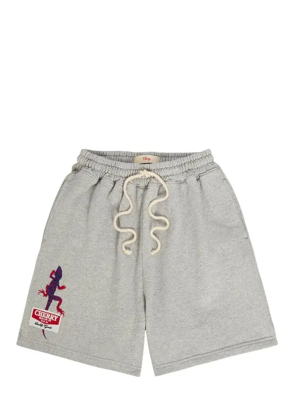 CHERRY LOS ANGELES Gecko Embroidered Cotton-blend Sweatshorts - Grey
