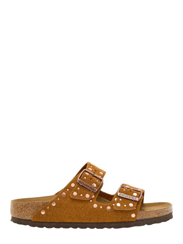 BIRKENSTOCK Arizona Studded Suede Sliders - Tan