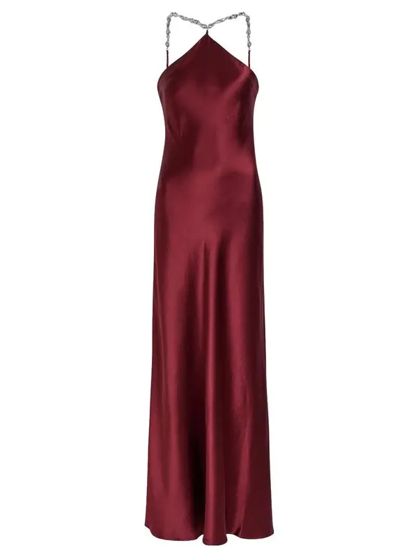 Staud Cadence Embellished Satin Maxi Dress - Red