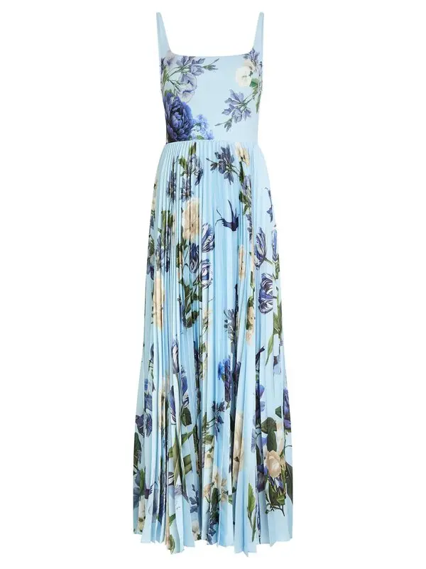 Alice + Olivia Carolyn Floral-print Crepe And Satin Maxi Dress - Blue