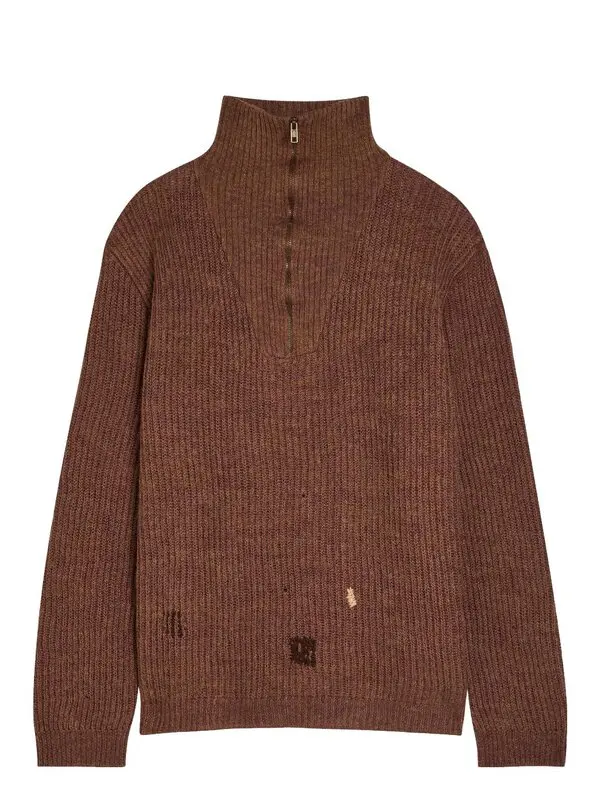 MAISON MARGIELA Ribbed Wool And Linen-blend Jumper - Brown