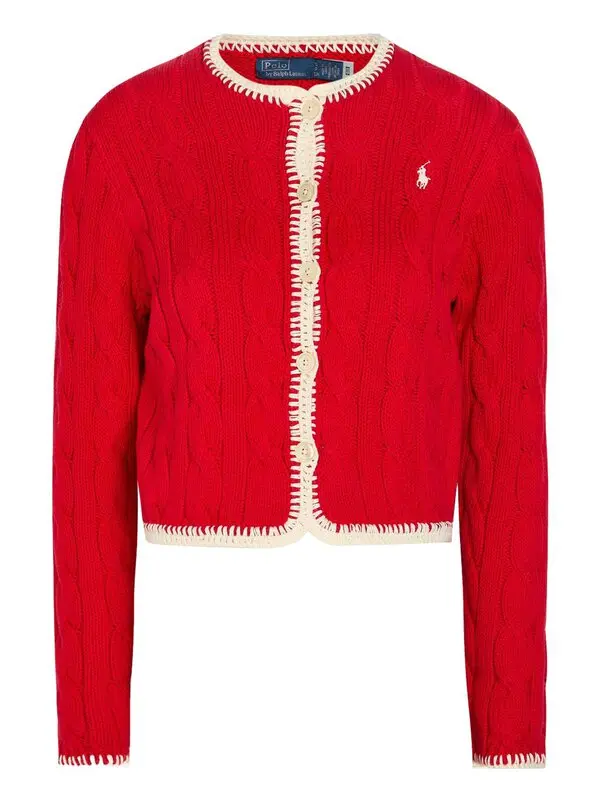 Polo Ralph Lauren Logo-embroidery Cable-knit Stretch-cotton Cardigan - Red
