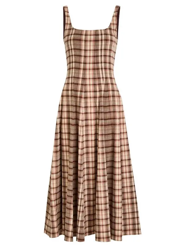 Staud Wells Checked Linen-blend Midi Dress - Multicoloured