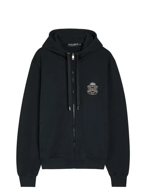 Dolce & Gabbana Hooded Logo-embroidered Cotton Sweatshirt - Navy