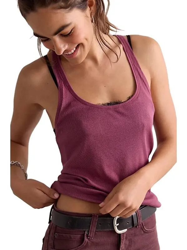 INTIMATELY Barely Bare Rib Tank Top At - Plum Shadow