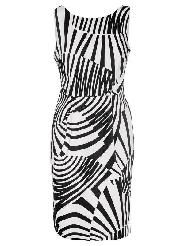 CONQUISTA Graphic Op-art Inspired Cotton Stretch Dress - Black