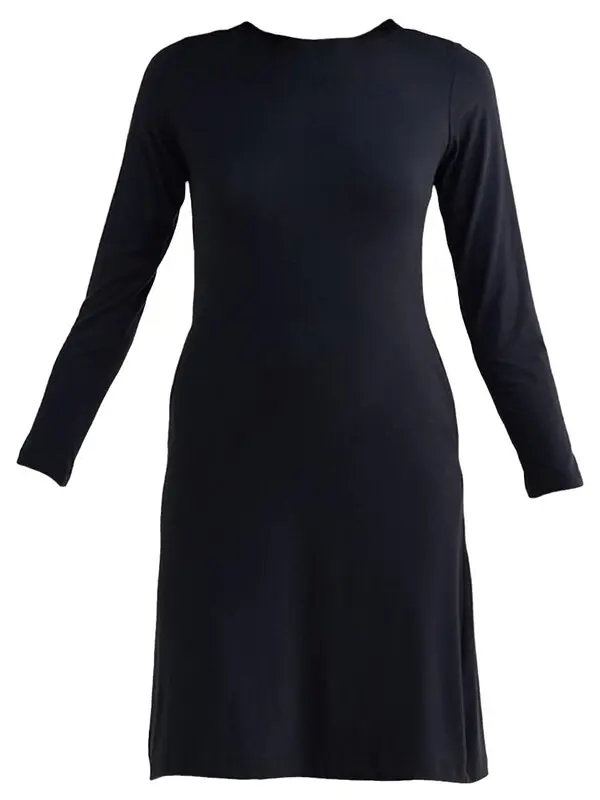 REISTOR High Crew Neck Elbow Sleeves Fitted Dress - Black
