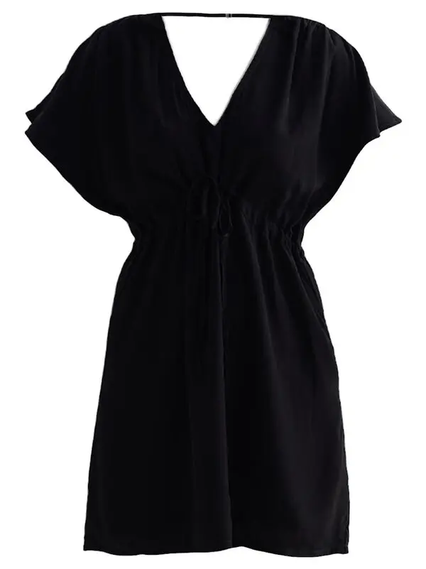 REISTOR Short Gathered Crepe Dress - Black