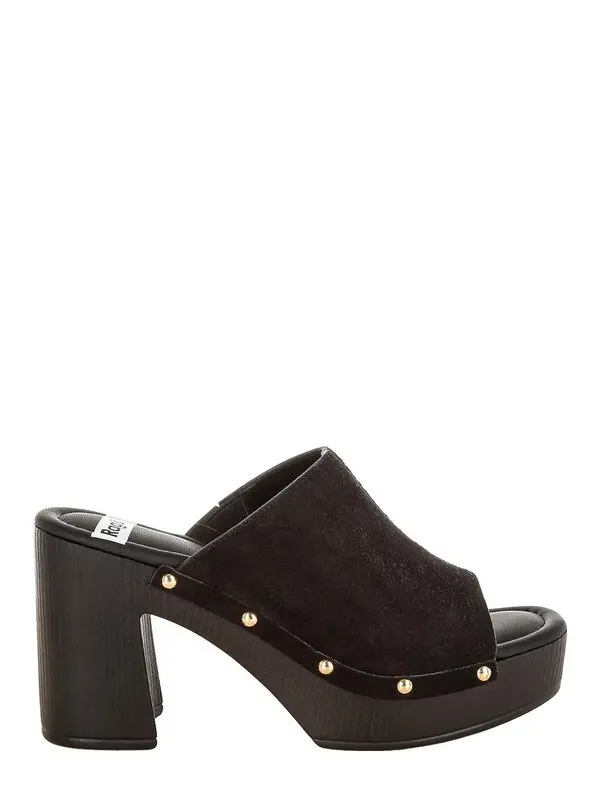 RAG & CO Masaki Soft Suede Leather Wooden Clogs In By - Black