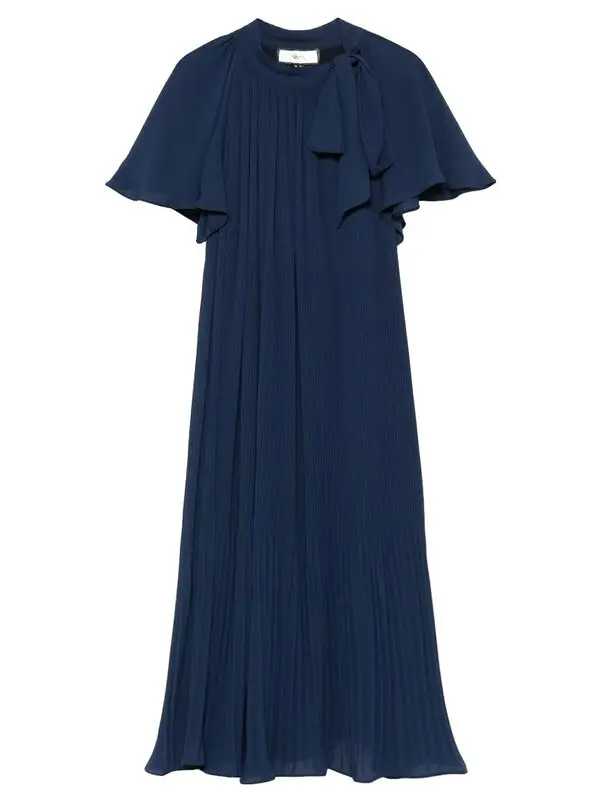 NISSA Pleated Chiffon Midi Dress Navy - Blue